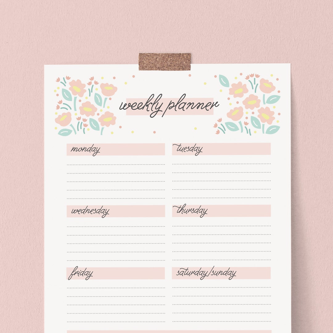 A4 Floral Weekly Planner, Instant Download Organiser to Print Yourself ...