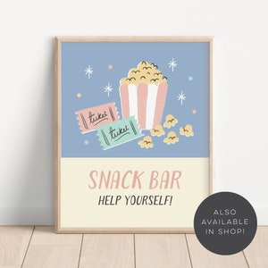 Movie Party Sign Template, Editable Movie Night Sign, Editable Snack ...