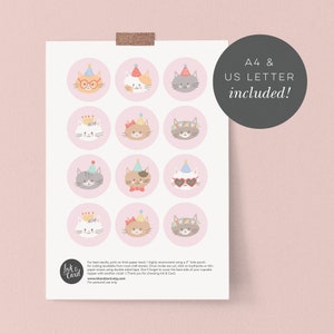 Cat Cupcake Toppers, Instant Download Kitten Toppers, Cute Cat Party ...