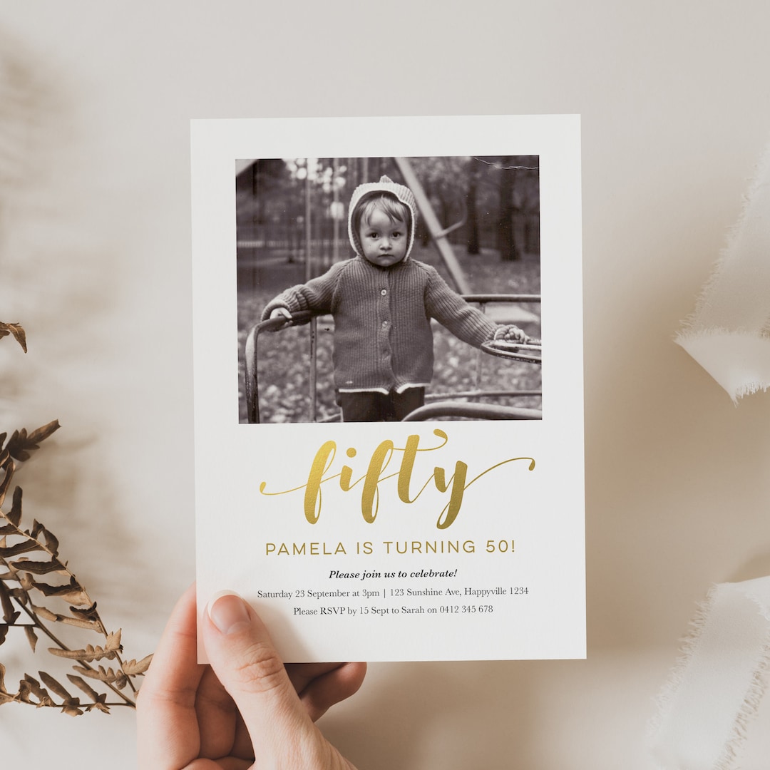 Gold 50th Birthday Invitation! Modern and Elegant Fiftieth Birthday ...