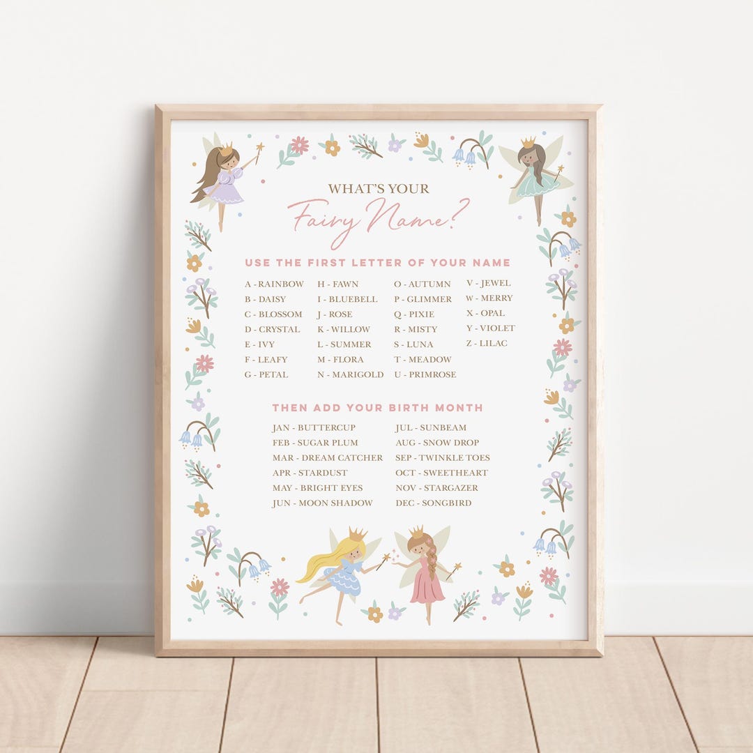 What's Your Fairy Name Game, Fairy Name Party Game, Instant Download ...