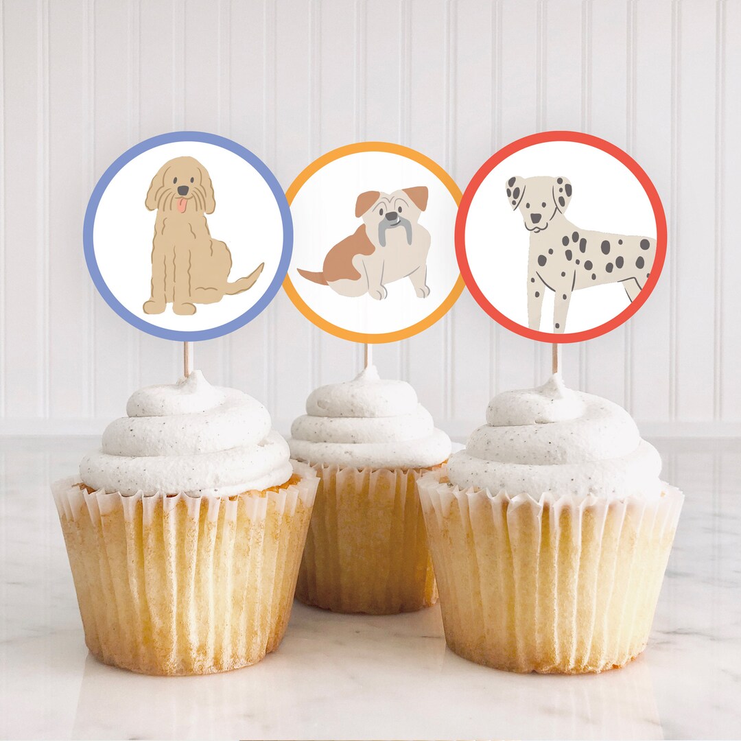 Printable Dog Cupcake Toppers, Puppy Party Cupcake Toppers, Boys Dog ...