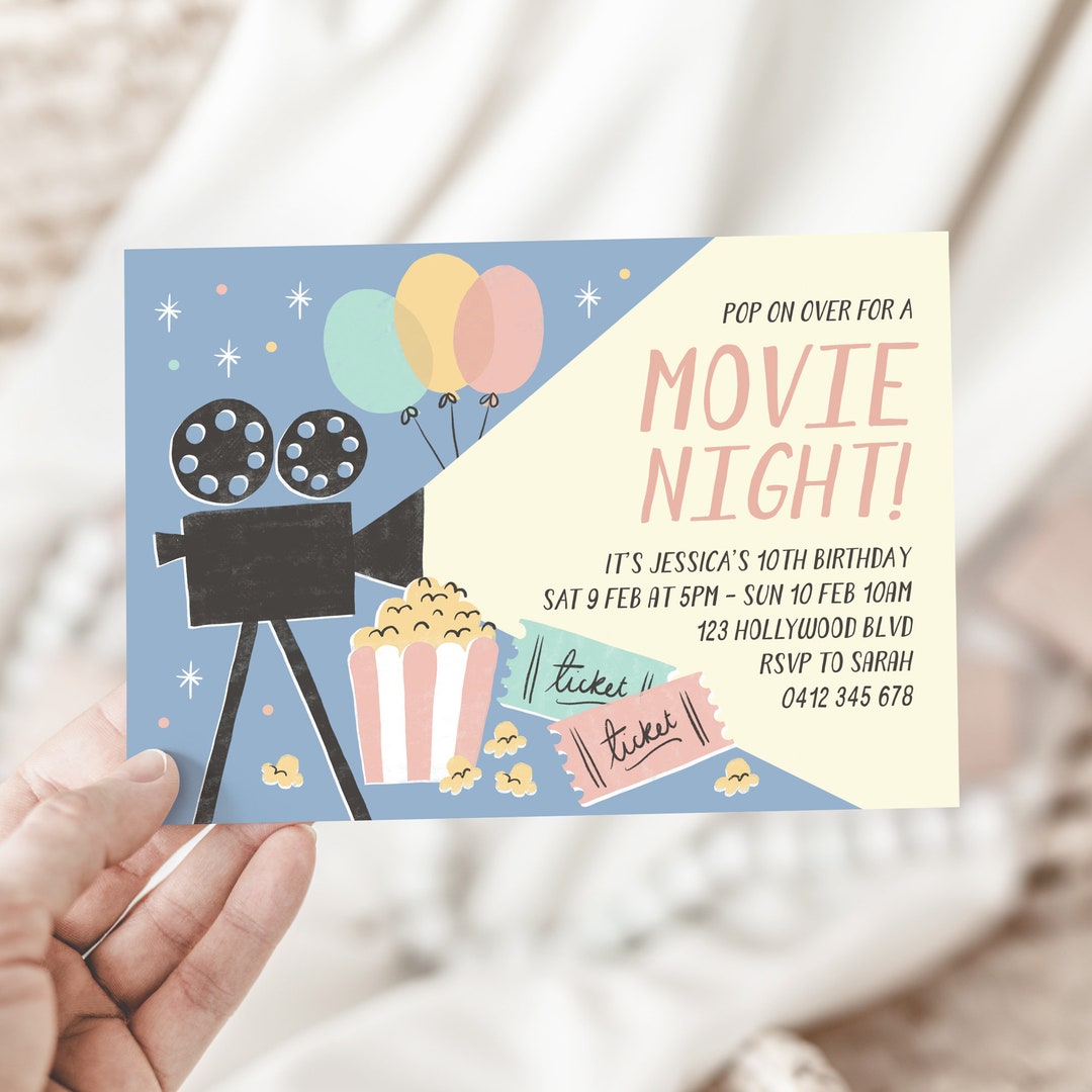 Editable Movie Party Invitation, Girl Movie Sleepover Invitation ...