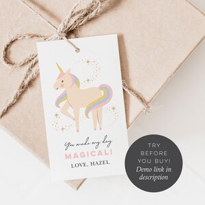 Editable Rainbow Unicorn Favor Tags: Magical Party Template (digital ...