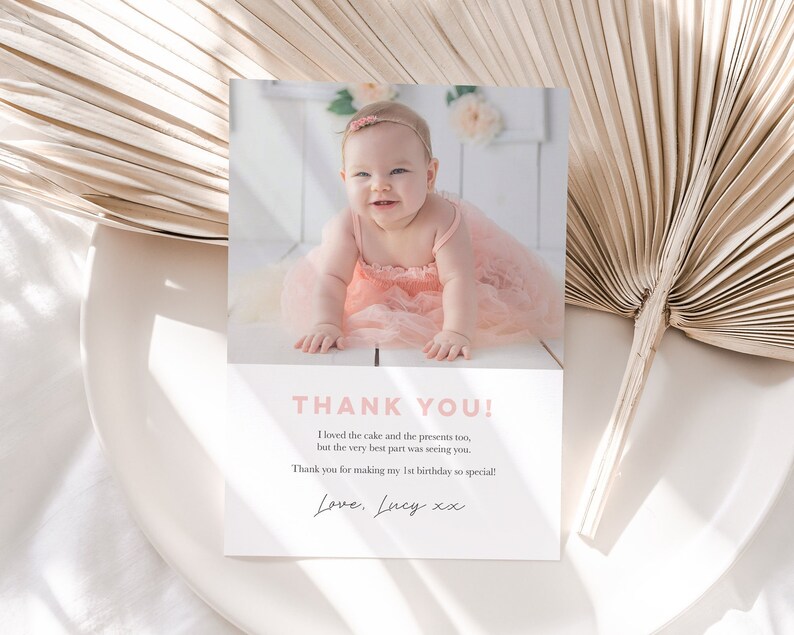 Minimal and Modern Girls Thank You Card 1st Birthday Thank - Etsy