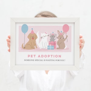 Editable Pet Adoption Sign, Cat and Dog Party Sign Template, Cat ...