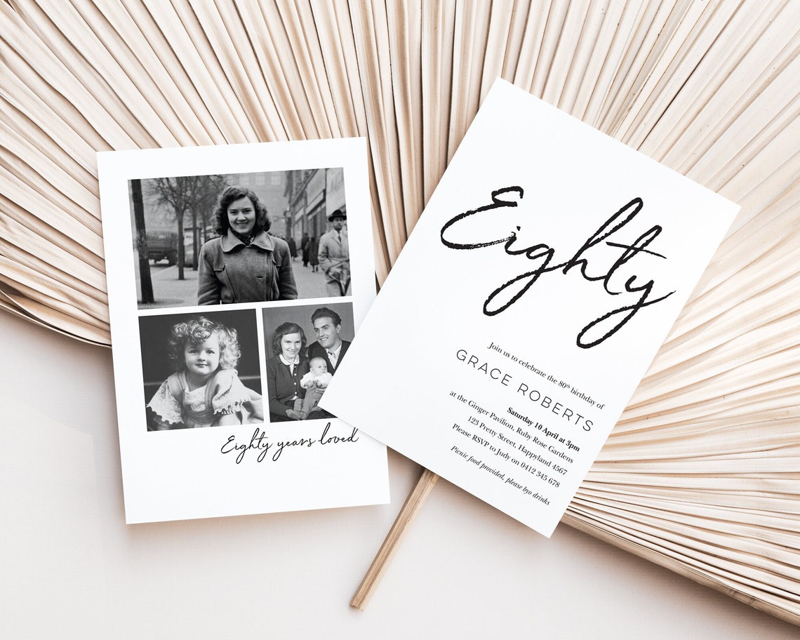 Editable 80th Birthday Invitation With Photo's Modern - Etsy