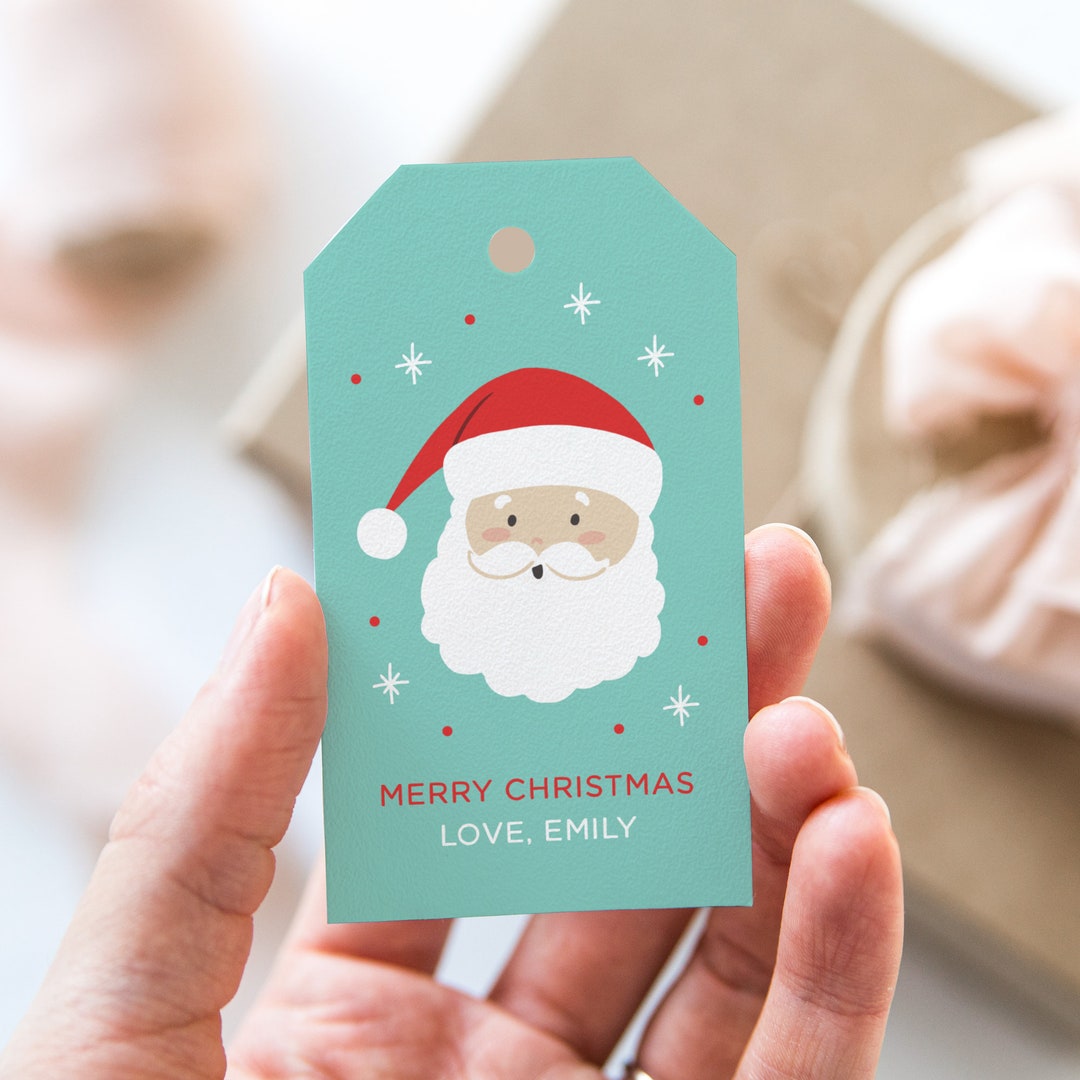 Personalised Santa Gift Tags, Editable Retro Christmas Tags, Santa ...