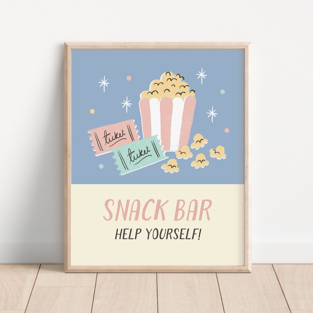 Editable Movie Party Sign, Snack Bar Sign Template, Girls Movie Night ...