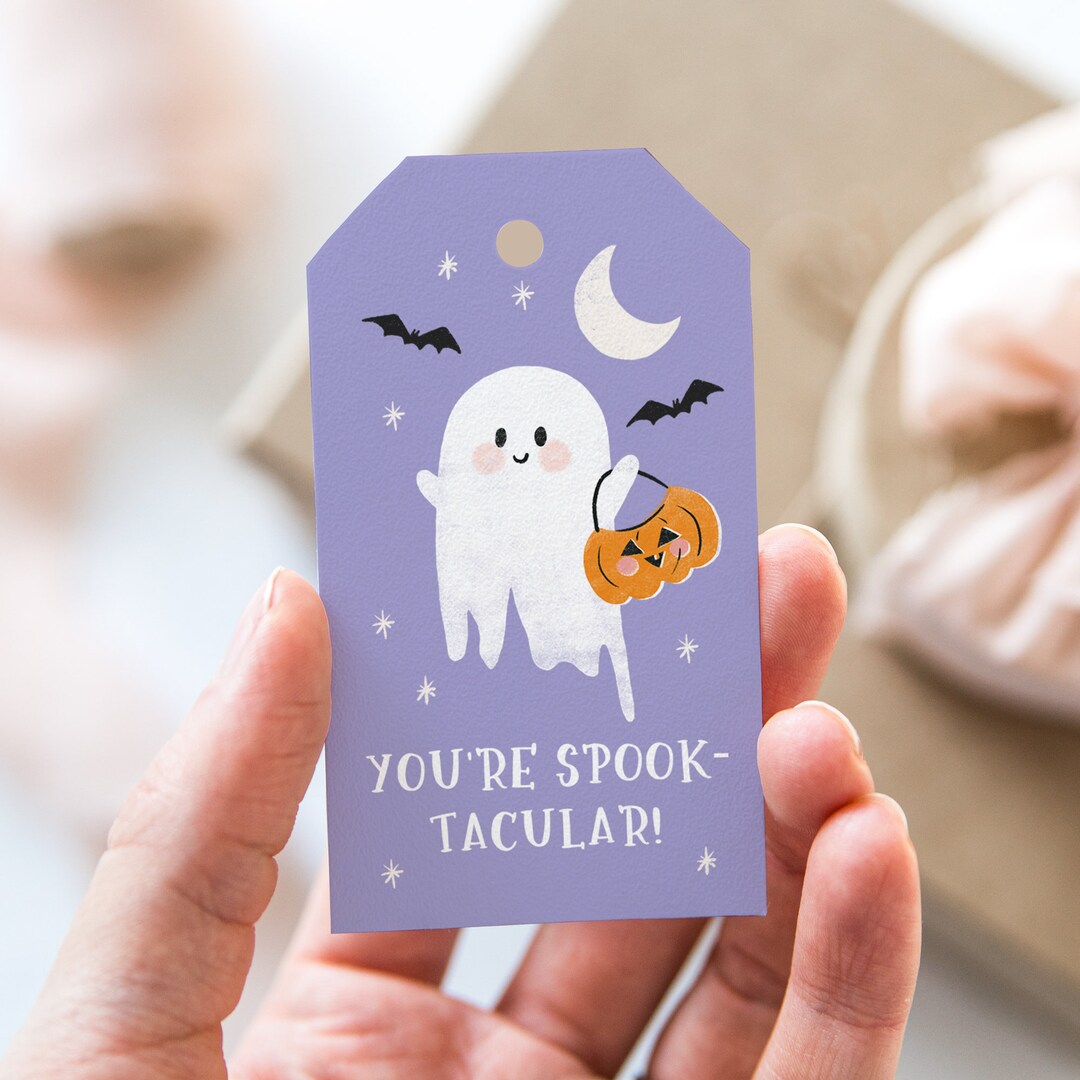Cute Ghost Halloween Gift Tags for Kids, Friendly Ghost Tags Instant ...