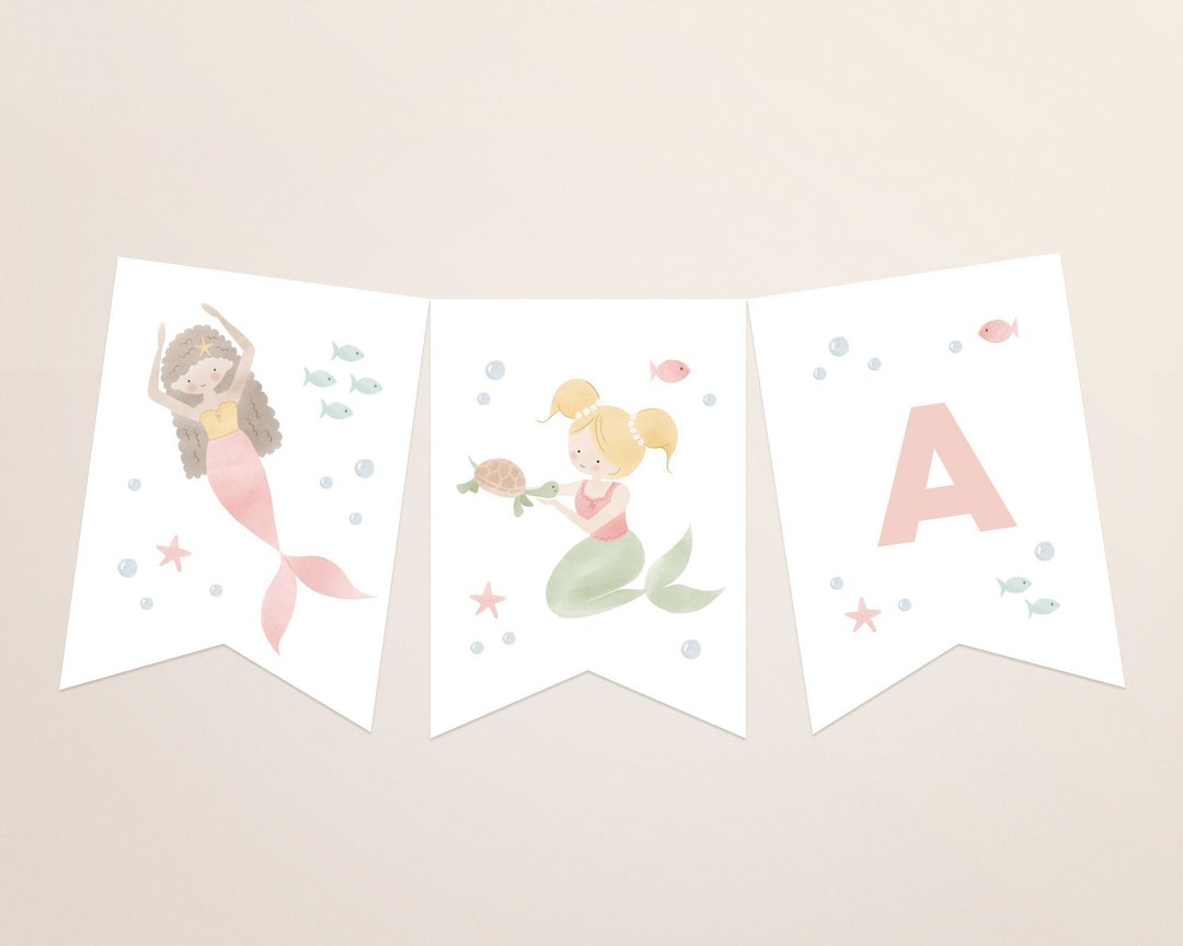 Mermaid Party Banner, Editable Mermaid Flag Bunting, Mermaid Banner ...
