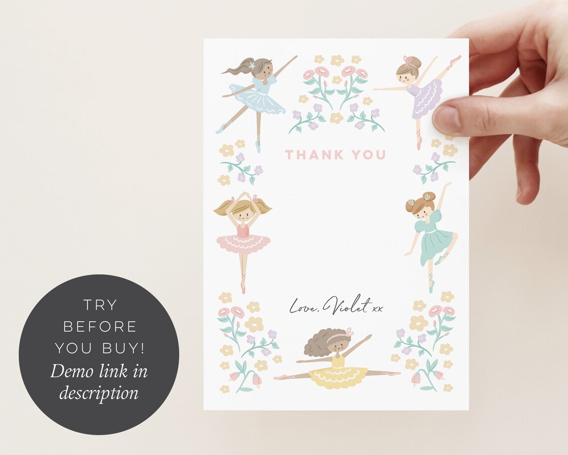 Editable Ballerina Thank You Card Ballet Party Thank You - Etsy Australia