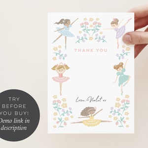Editable Ballerina Thank You Card, Ballet Party Thank You, Dance Party ...