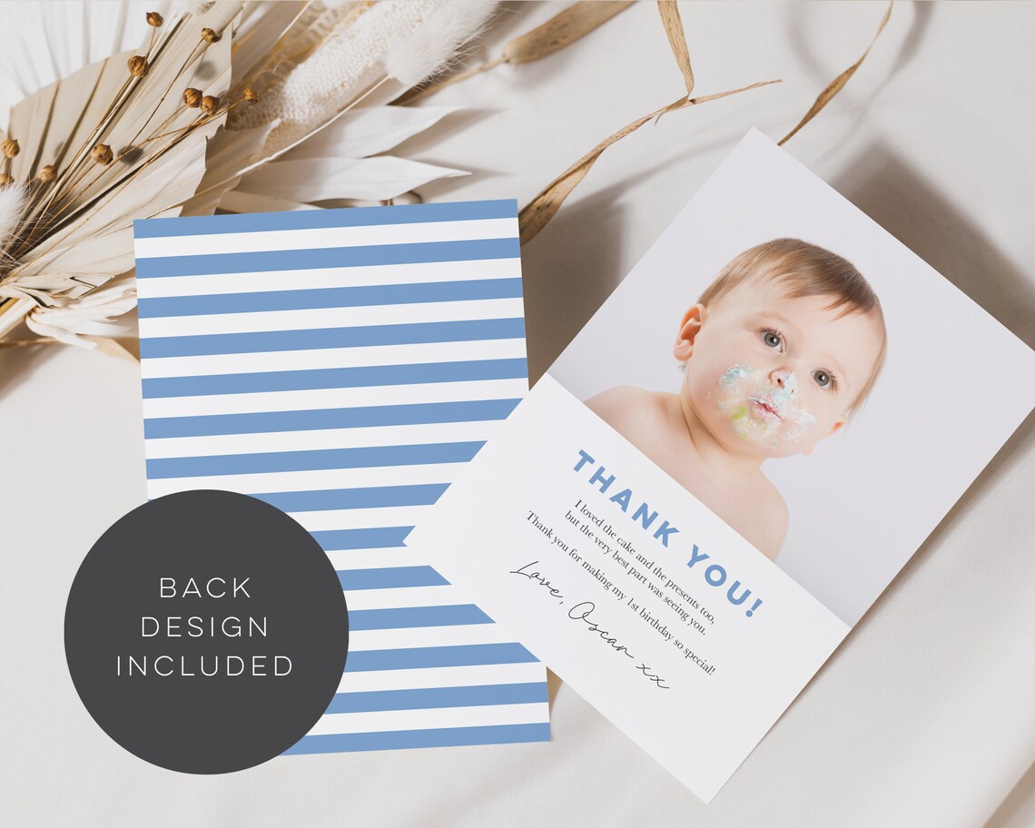 Boys Minimal Thank You Card, Gender Neutral 1st Birthday Thank You Card ...