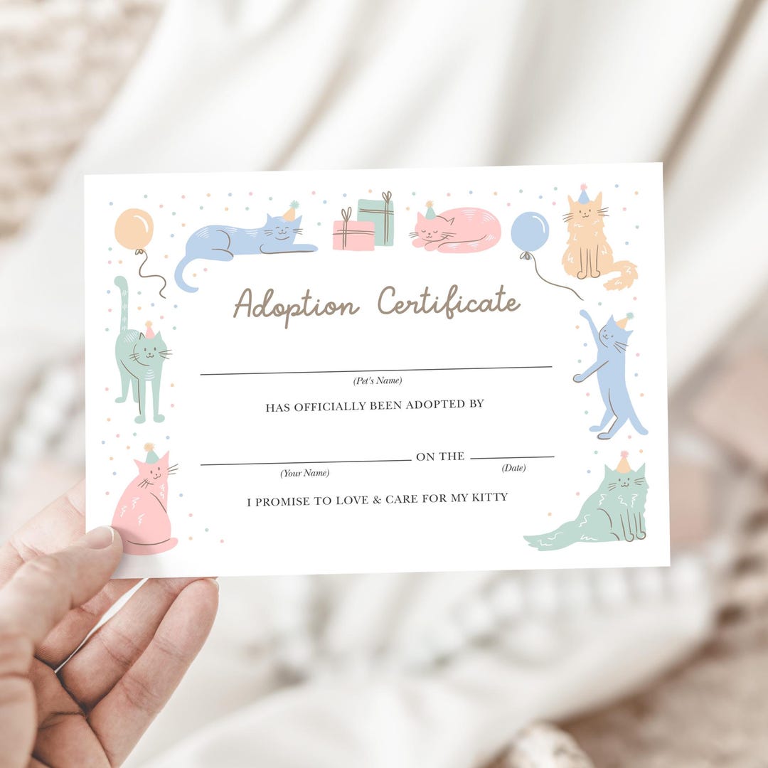 Cat Adoption Certificate Template, Pastel Rainbow Kitty Adoption ...