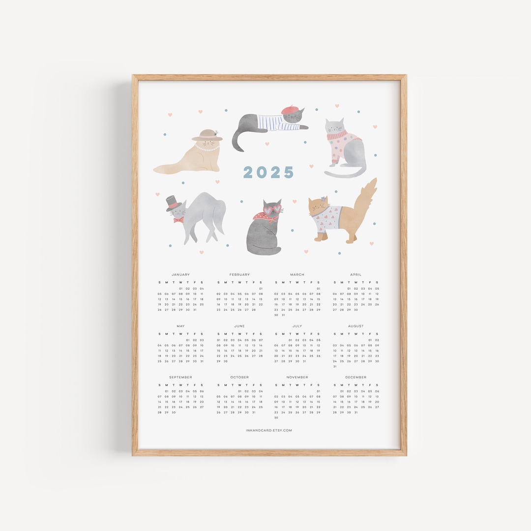 INSTANT DOWNLOAD 2025 Cat Calendar, Cute Kitties in Clothes Calendar ...