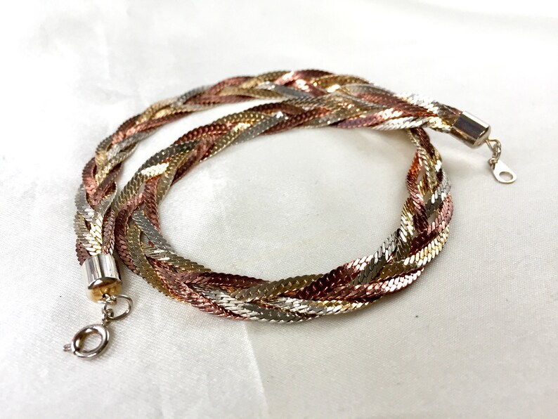 Vintage 80s Braided Tricolore Flat Chevron Snake Chain Necklace,gold ...