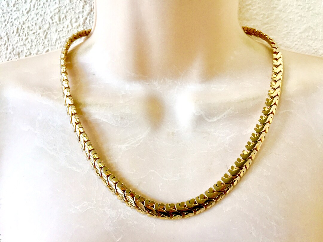 Vintage 80s Champagne Gold Flat Omega Chain Choker,statement Necklace ...