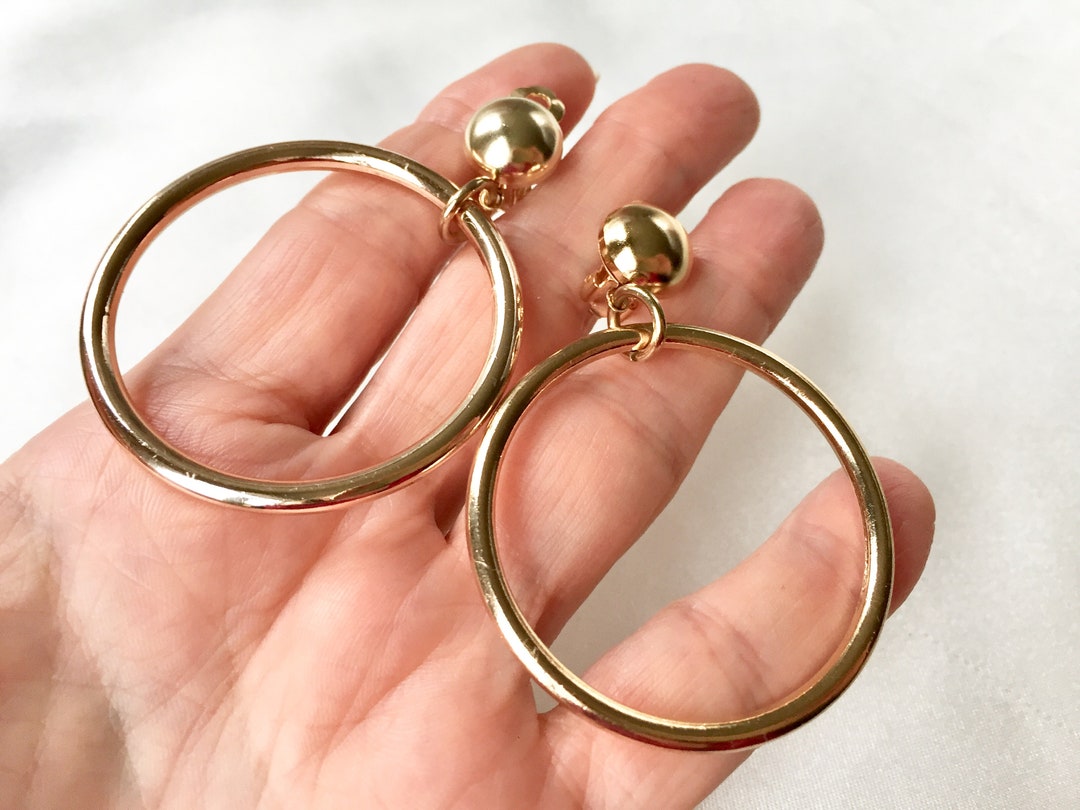 70s Extra Large Gold Plated Hoops Clip on Earrings,clip on Gold Hoops ...