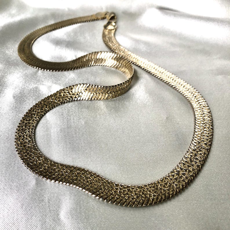 Vintage 80s Long Champagne Gold Double Sided Flat Herringbone ...