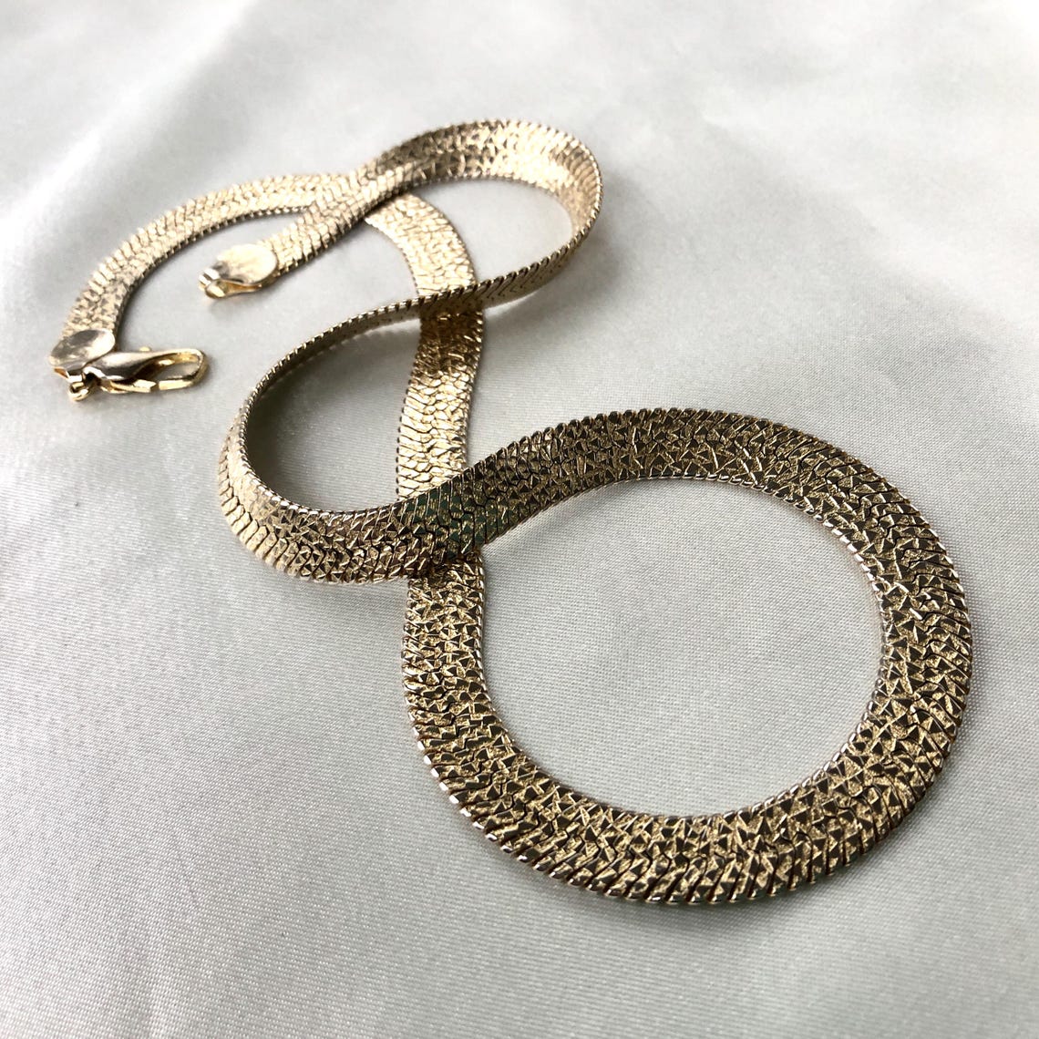 Vintage 80s Long Champagne Gold Double Sided Flat Herringbone ...