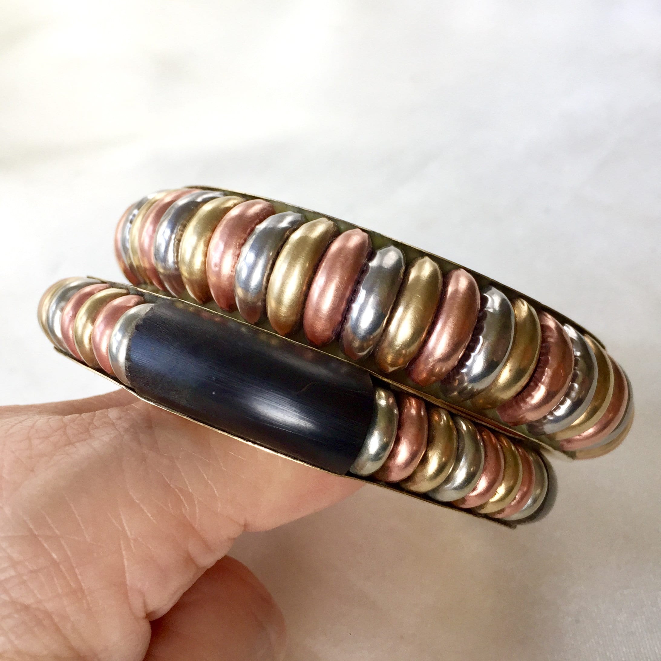 Vintage 70s Three Tricolore Silver Copper Brass Bangles Set,statement ...