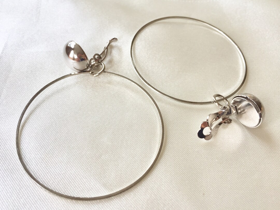 80s Minimalist Large Silver Tone Hoops Clip on Earrings,dainty Polished ...