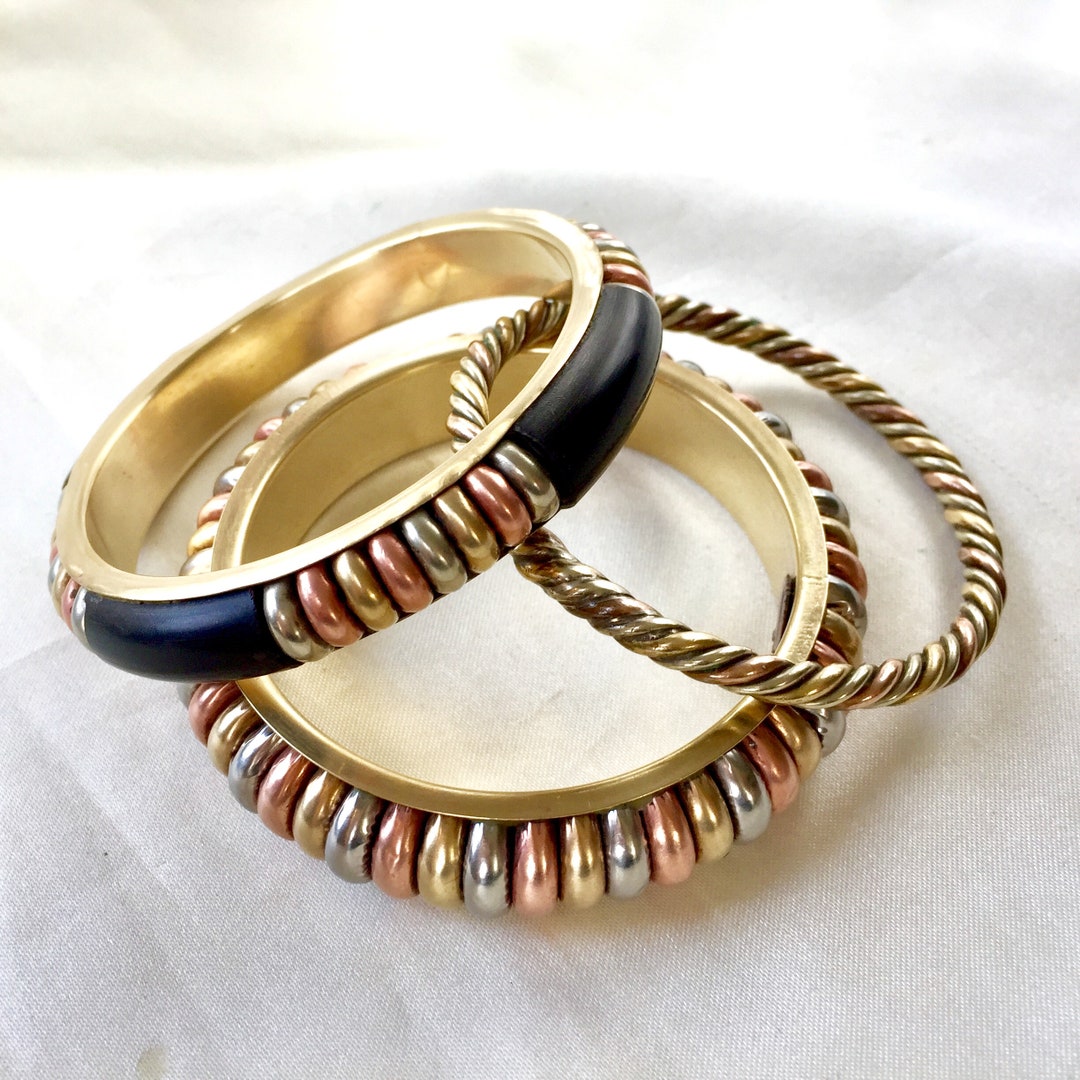 Vintage 70s Three Tricolore Silver Copper Brass Bangles Set,statement ...