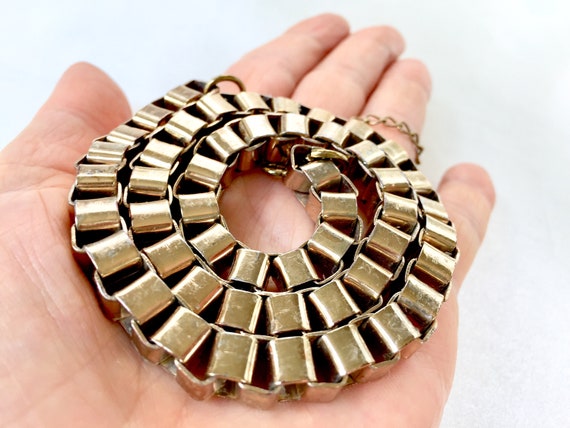 Vintage 70s Chunky Gold Tone Box Chain Choker,Antique… - Gem