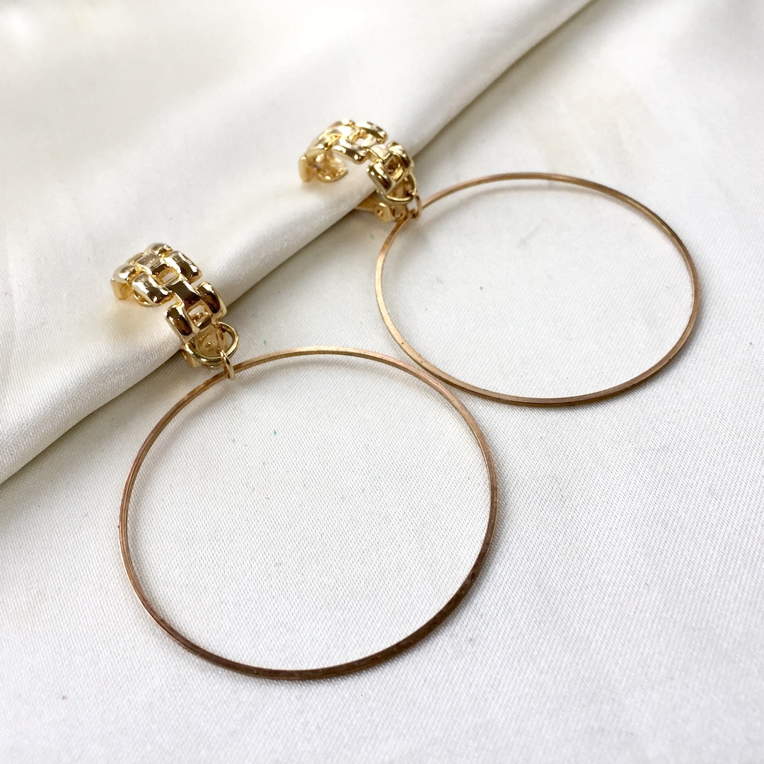 Vintage 70s Dainty Gold Tone Hoops and Basket Half Hoop Clip on ...