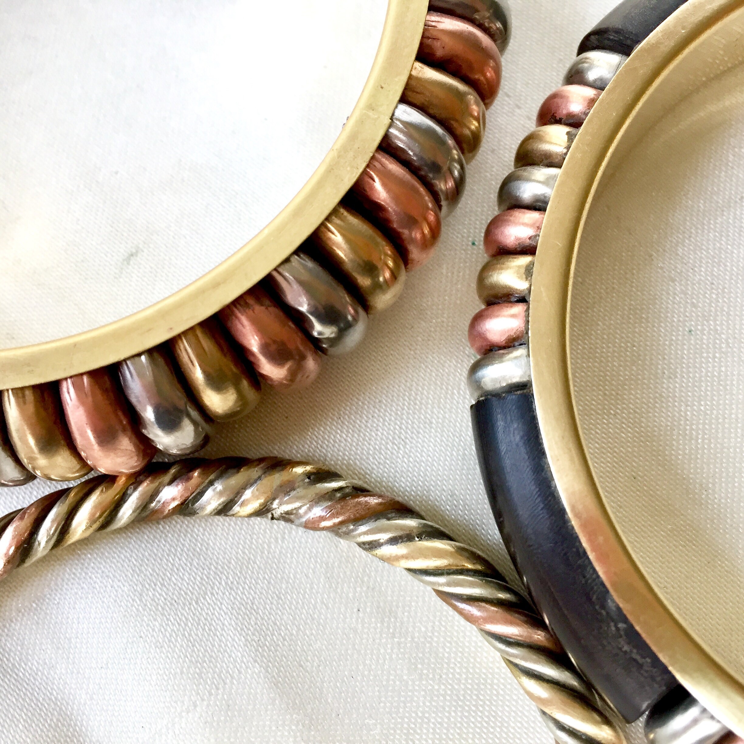 Vintage 70s Three Tricolore Silver Copper Brass Bangles Set,statement ...