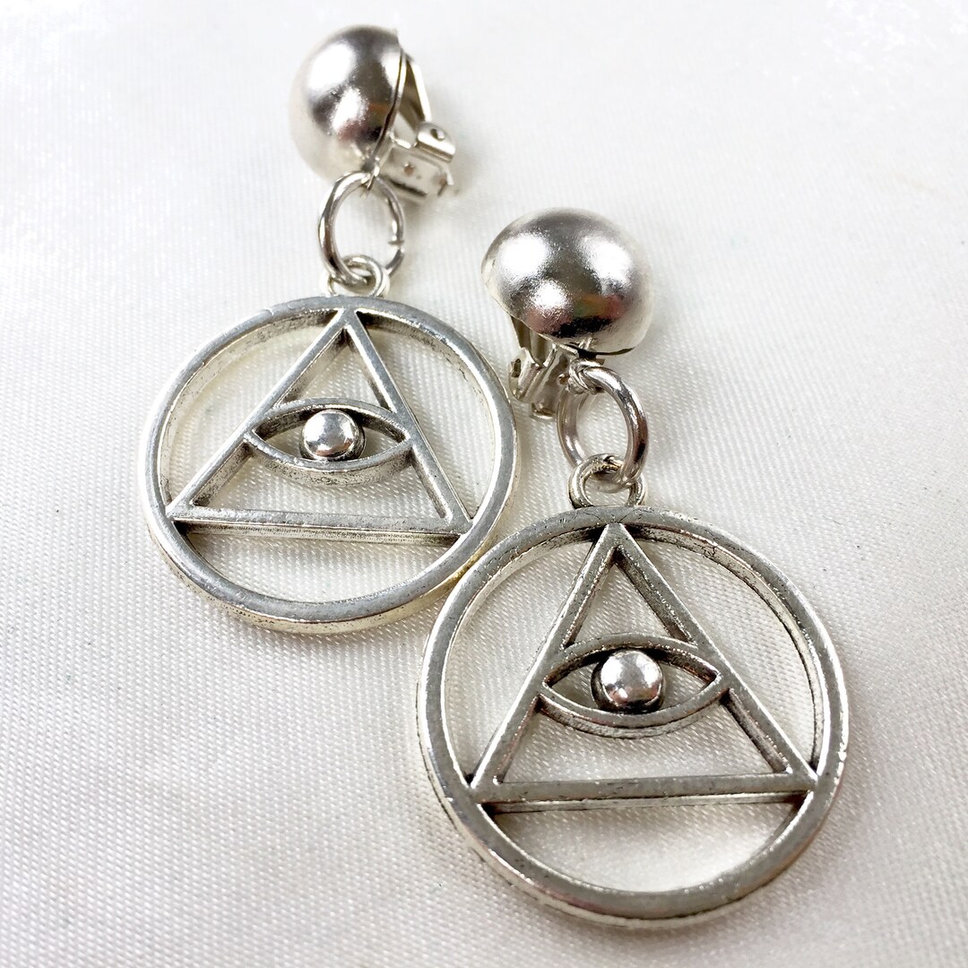 Vintage 80s Bohemian Illuminati Hoops Clip on Earrings,eye of ...