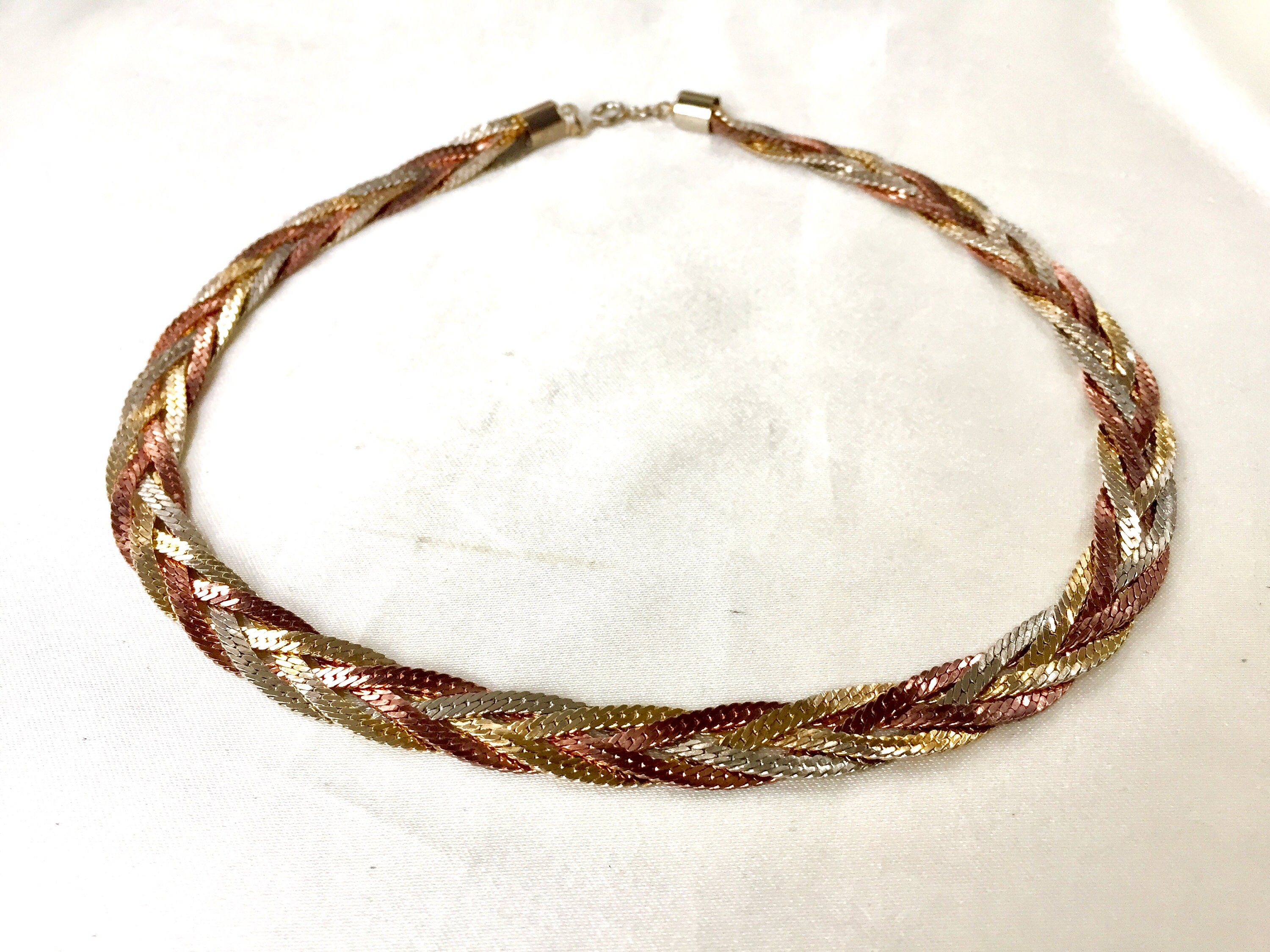 Vintage 80s Braided Tricolore Flat Chevron Snake Chain Necklace,gold ...