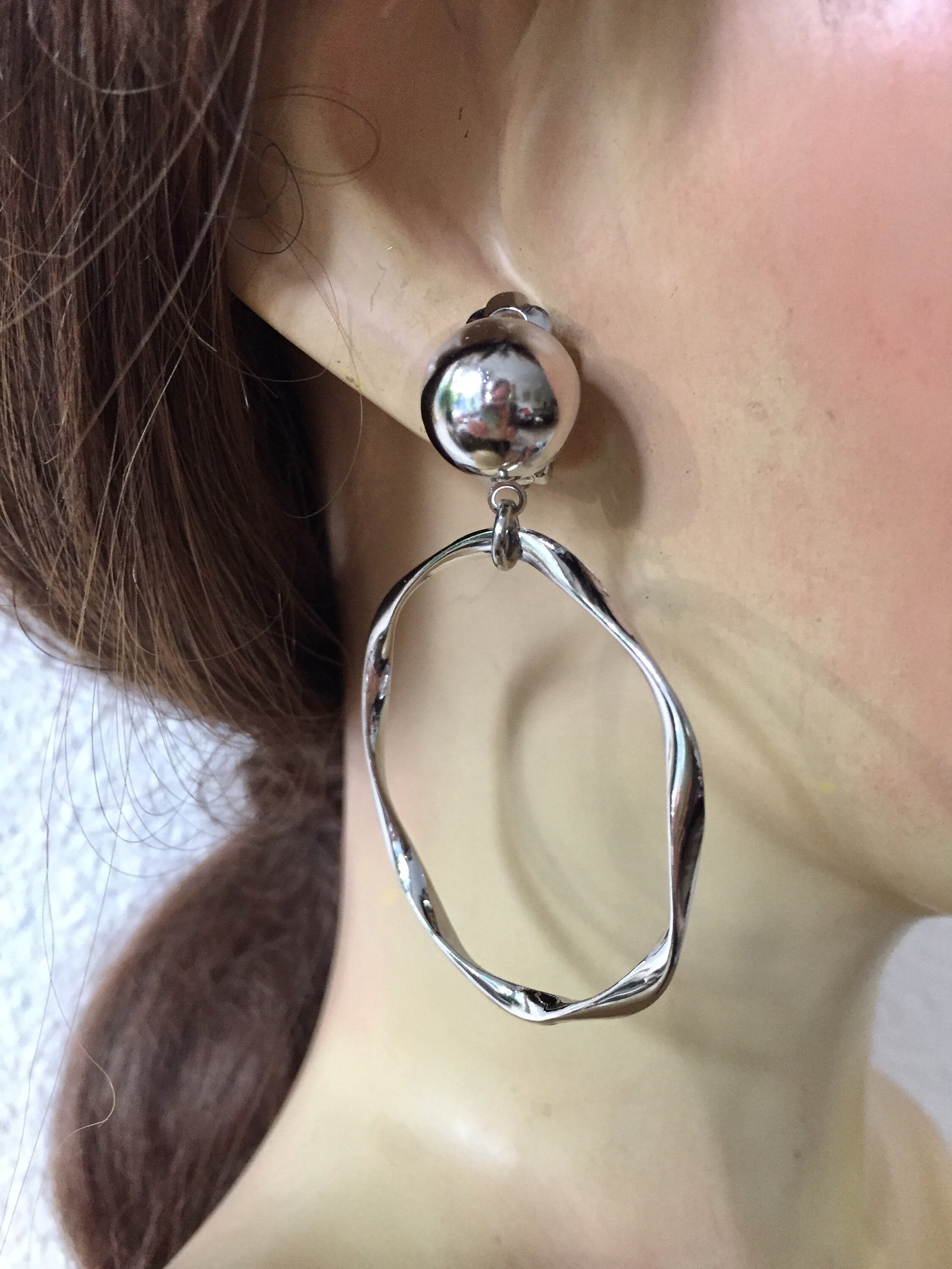 70s Large Silver Dainty Twisted Ribbon Hoops Clip on - Etsy