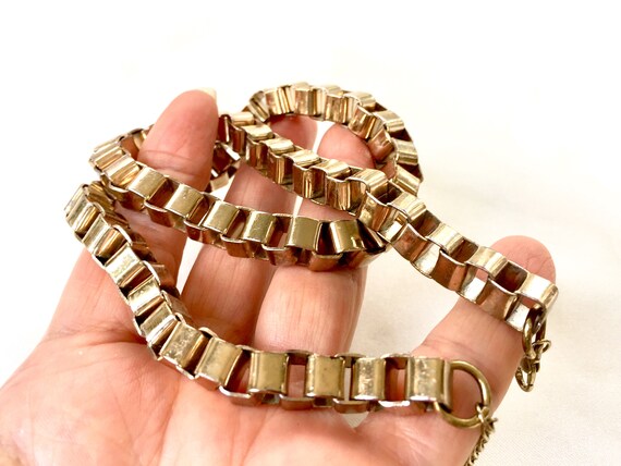 Vintage 70s Chunky Gold Tone Box Chain Choker,Antique… - Gem