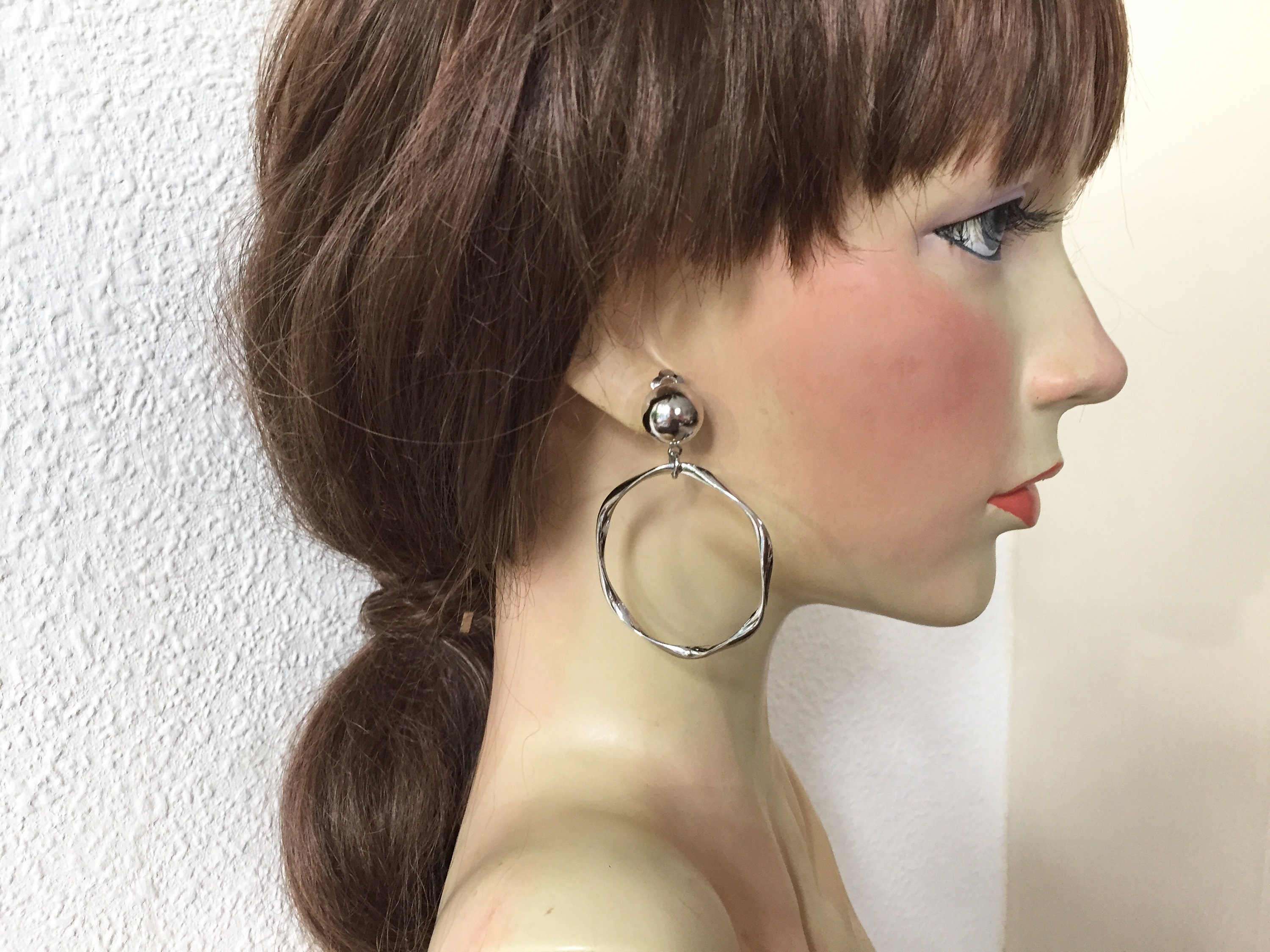 70s Large Silver Dainty Twisted Ribbon Hoops Clip on - Etsy
