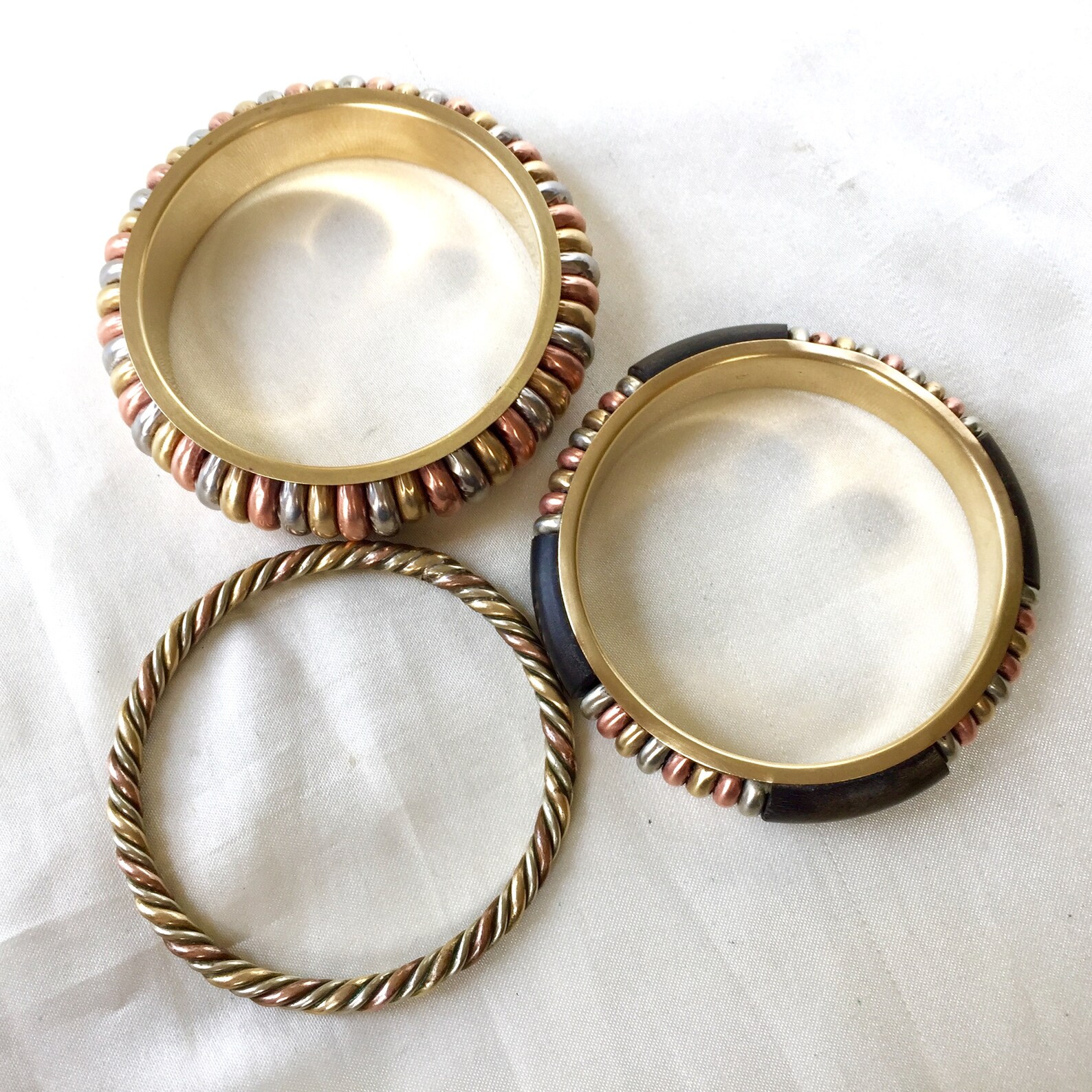 Vintage 70s Three Tricolore Silver Copper Brass Bangles Set,statement ...
