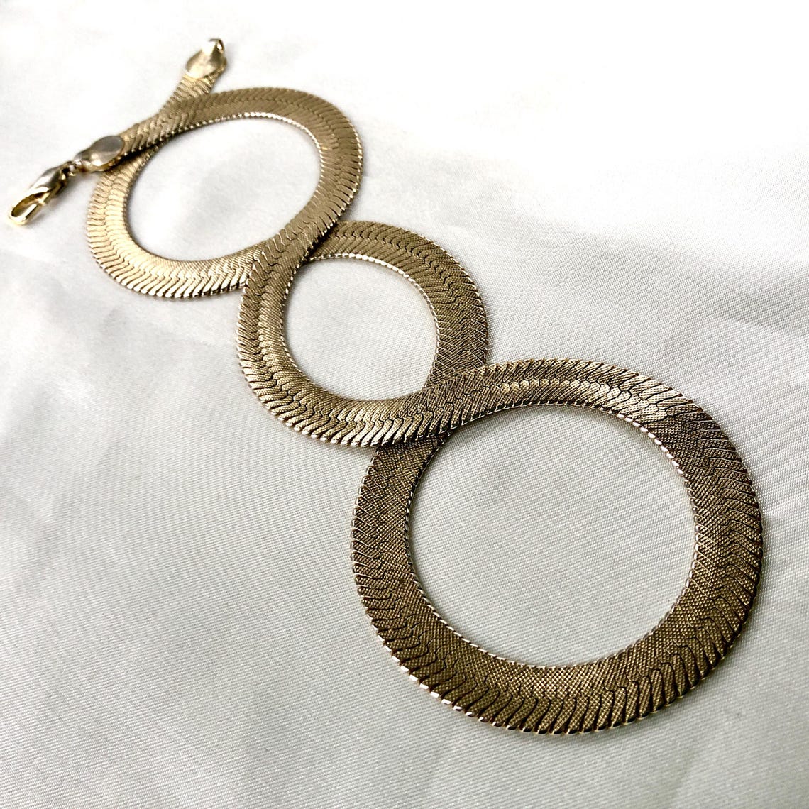 Vintage 80s Long Champagne Gold Double Sided Flat Herringbone ...