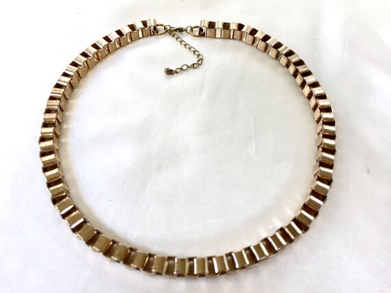 Vintage 70s Chunky Gold Tone Box Chain Choker,Antique… - Gem
