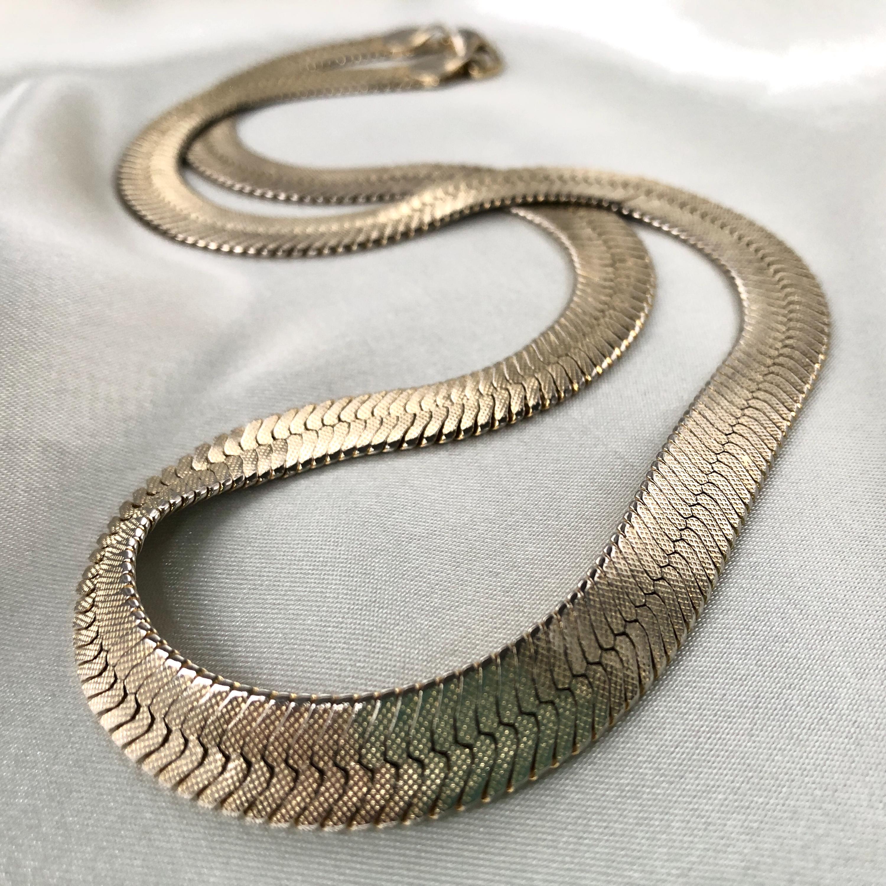 Vintage 80s Long Champagne Gold Double Sided Flat Herringbone ...