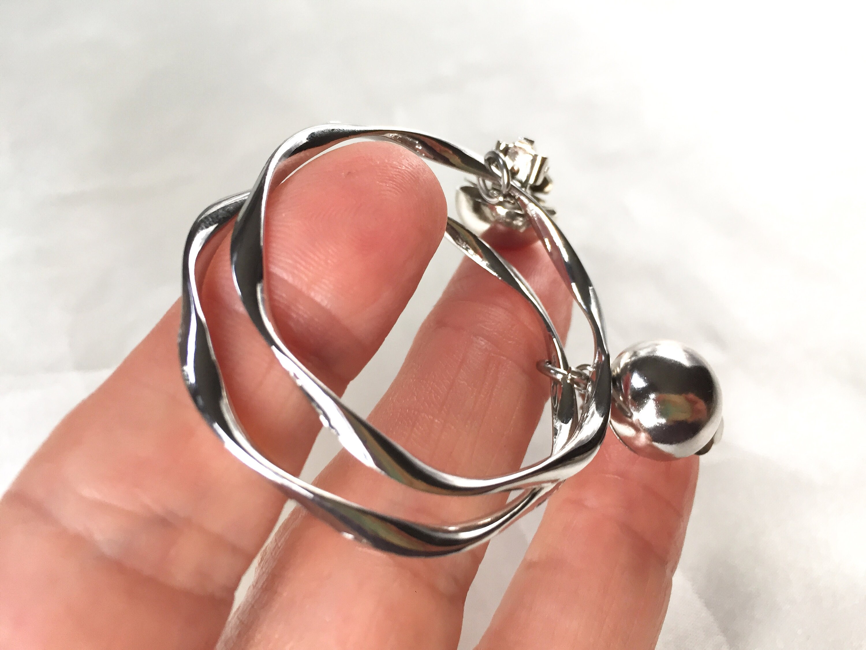 70s Large Silver Dainty Twisted Ribbon Hoops Clip on - Etsy