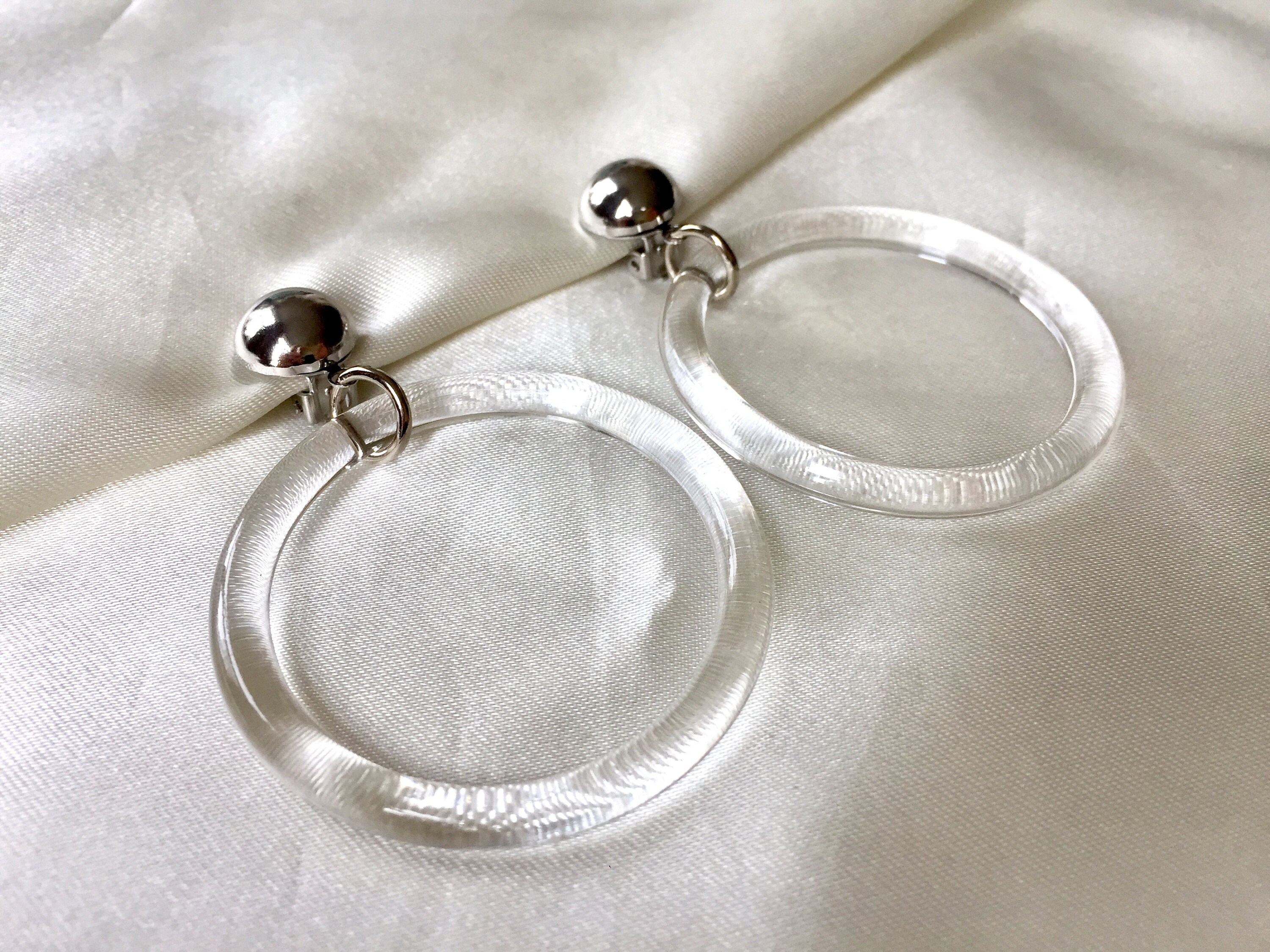 Vintage 80s Extra Large Clear Hoops and Platinum Silver Tone - Etsy