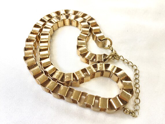 Vintage 70s Chunky Gold Tone Box Chain Choker,Antique… - Gem