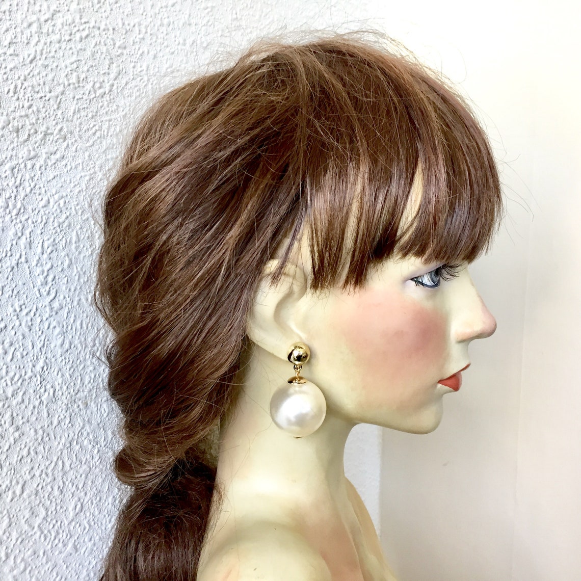 Vintage 80s Giant Cream Pearls and Gold Tone Half Ball Stud Earrings ...