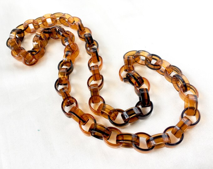 Vintage 80s Long Tortoise Shell Links Necklacelucite Rolo - Etsy