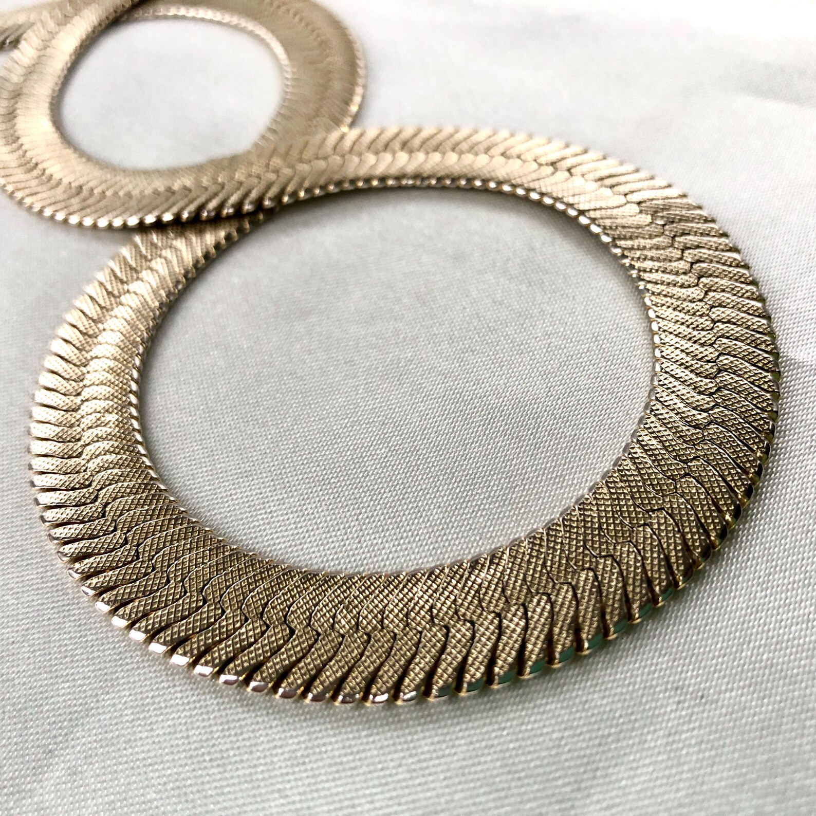 Vintage 80s Long Champagne Gold Double Sided Flat Herringbone ...