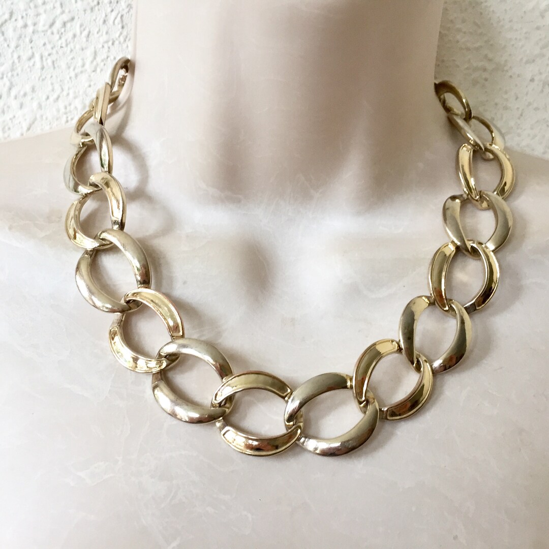 Vintage 80s Champagne Gold Chunky Textured Curb Chain Choker,statement ...