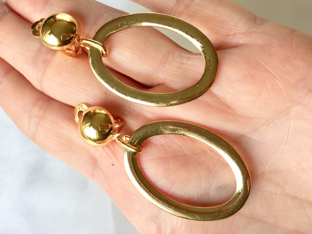 70s Medium Gold Tone Oval Hoops Clip on Earrings,clip on Gold Hoops ...