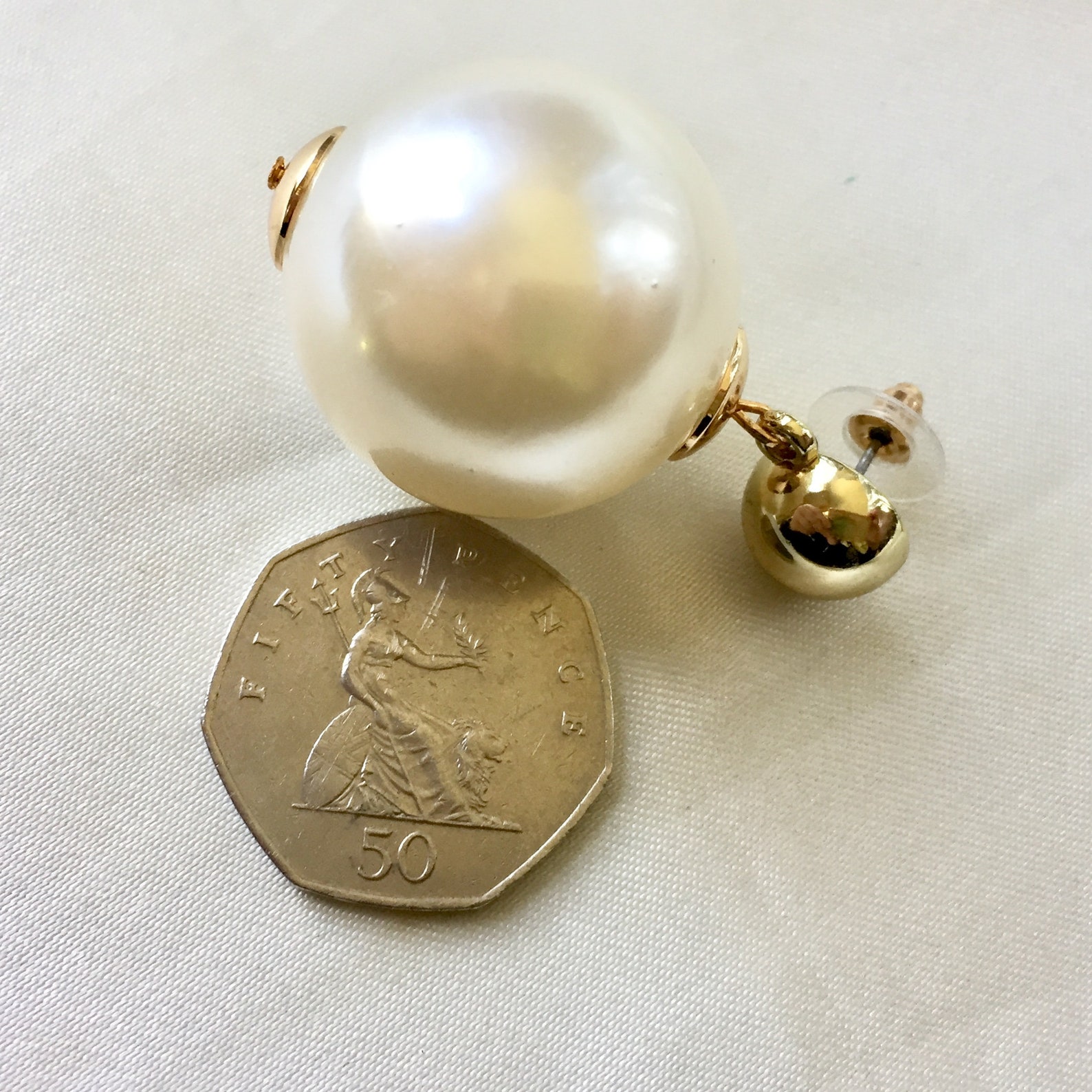 Vintage 80s Giant Cream Pearls and Gold Tone Half Ball Stud Earrings ...