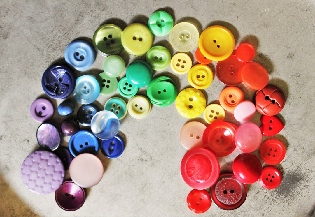 Button Rainbow! Craft Lot of 50+ Brightly Colored Vintage Plastic ...
